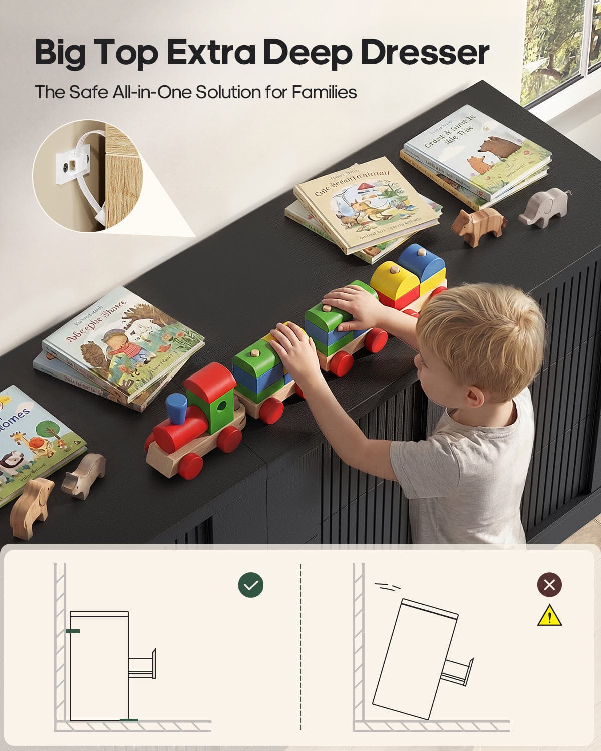 31.3” W Oversized Extra Large Tall Nightstand, Black – HAUOMS